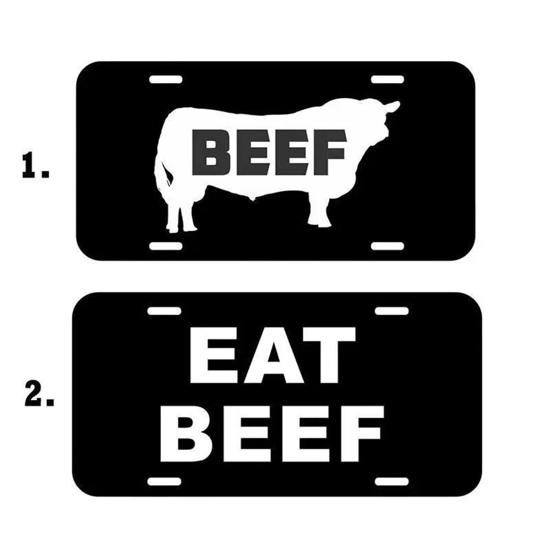 Eat Beef License Plate Funny Cow Silhouette Vanity Plate Black White ...