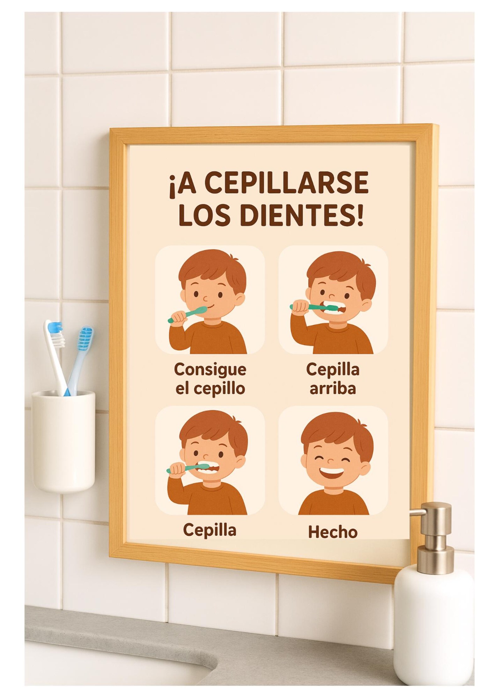 Spanish Kids Brushing Teeth Chart: Educational Printable Poster (PDF ...