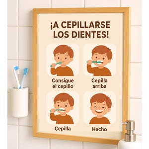 Spanish Kids Brushing Teeth Chart: Educational Printable Poster (PDF ...