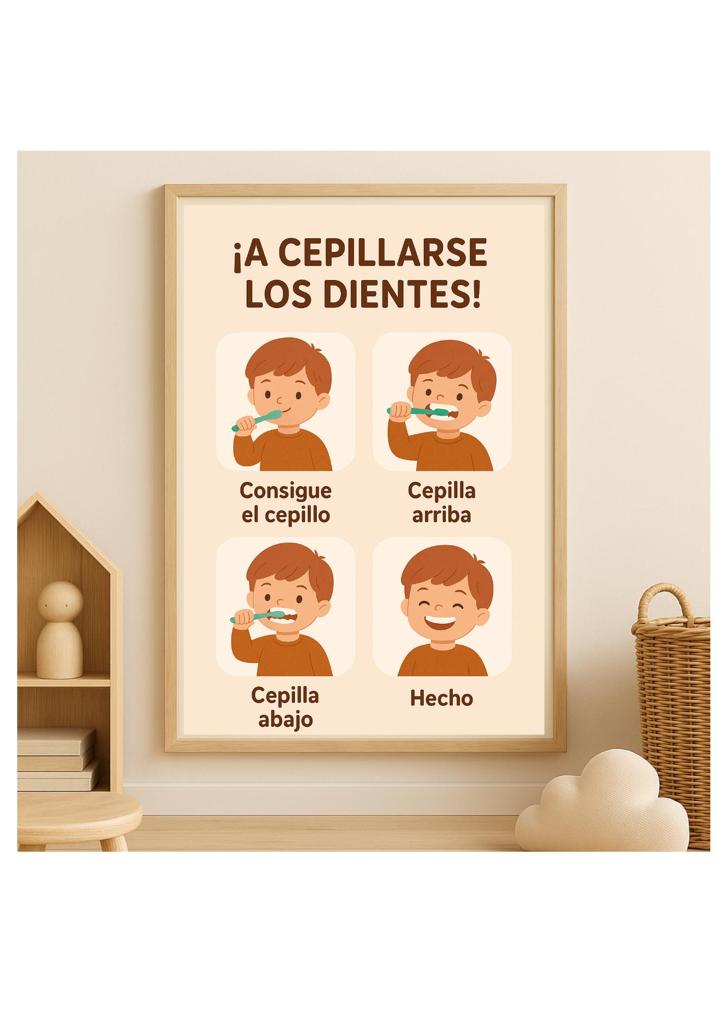 Spanish Kids Brushing Teeth Chart: Educational Printable Poster (PDF ...
