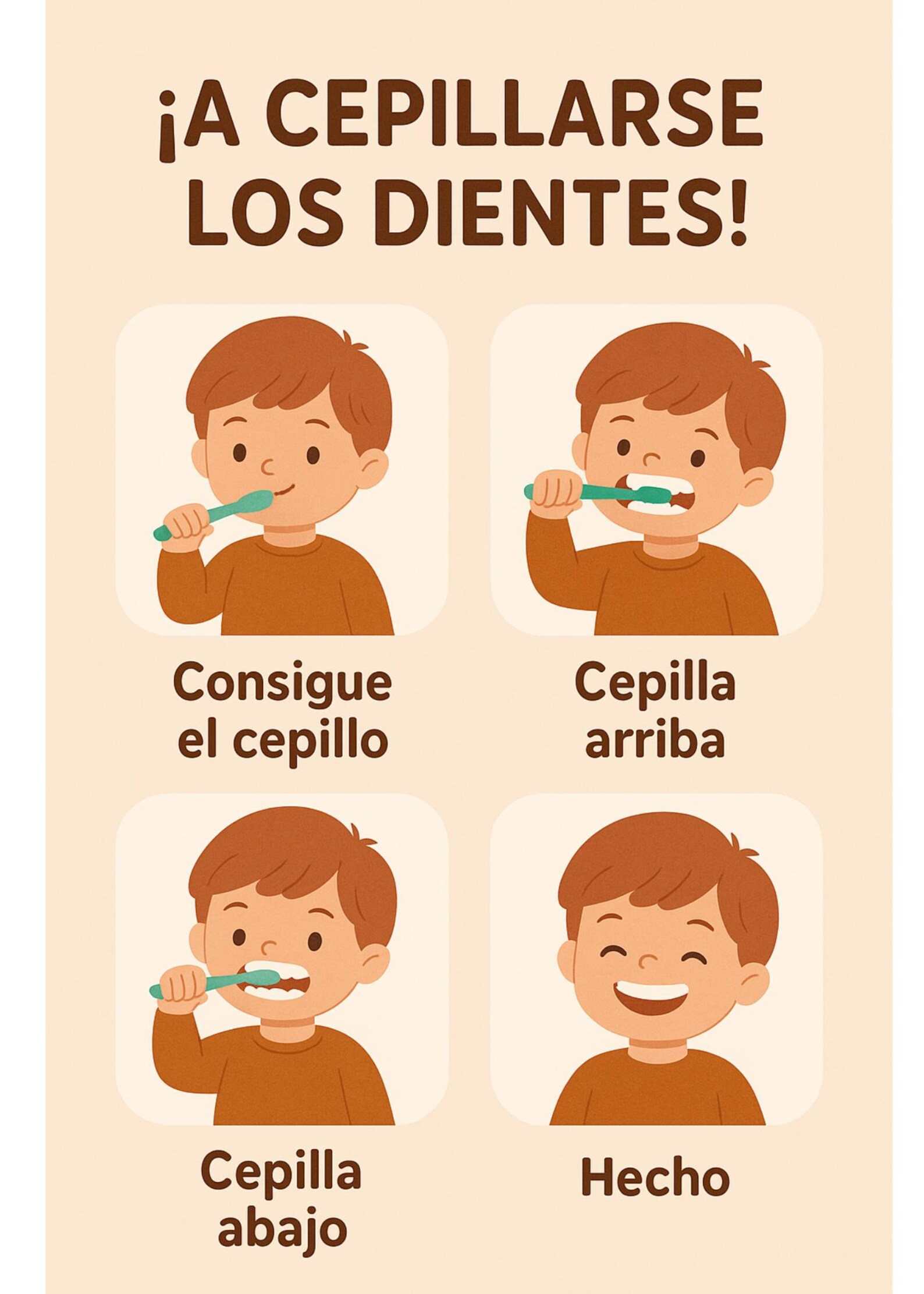 Spanish Kids Brushing Teeth Chart: Educational Printable Poster (PDF ...