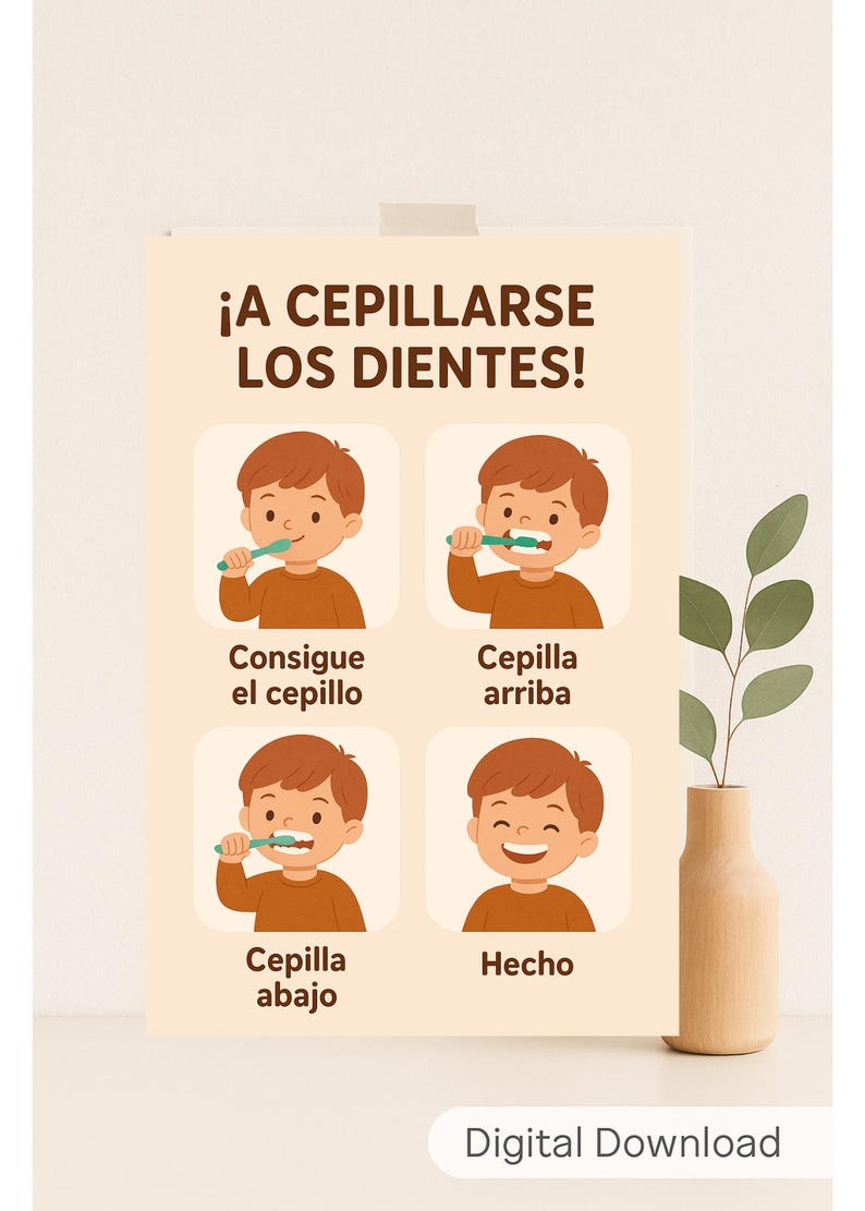 Spanish Kids Brushing Teeth Chart: Educational Printable Poster (PDF ...