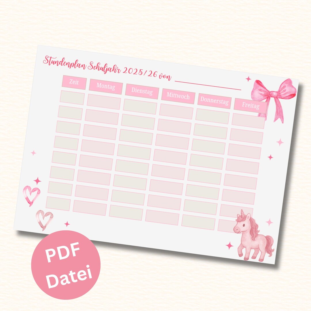Pink Unicorn Timetable - Printable Timetable - Timetable for Children ...