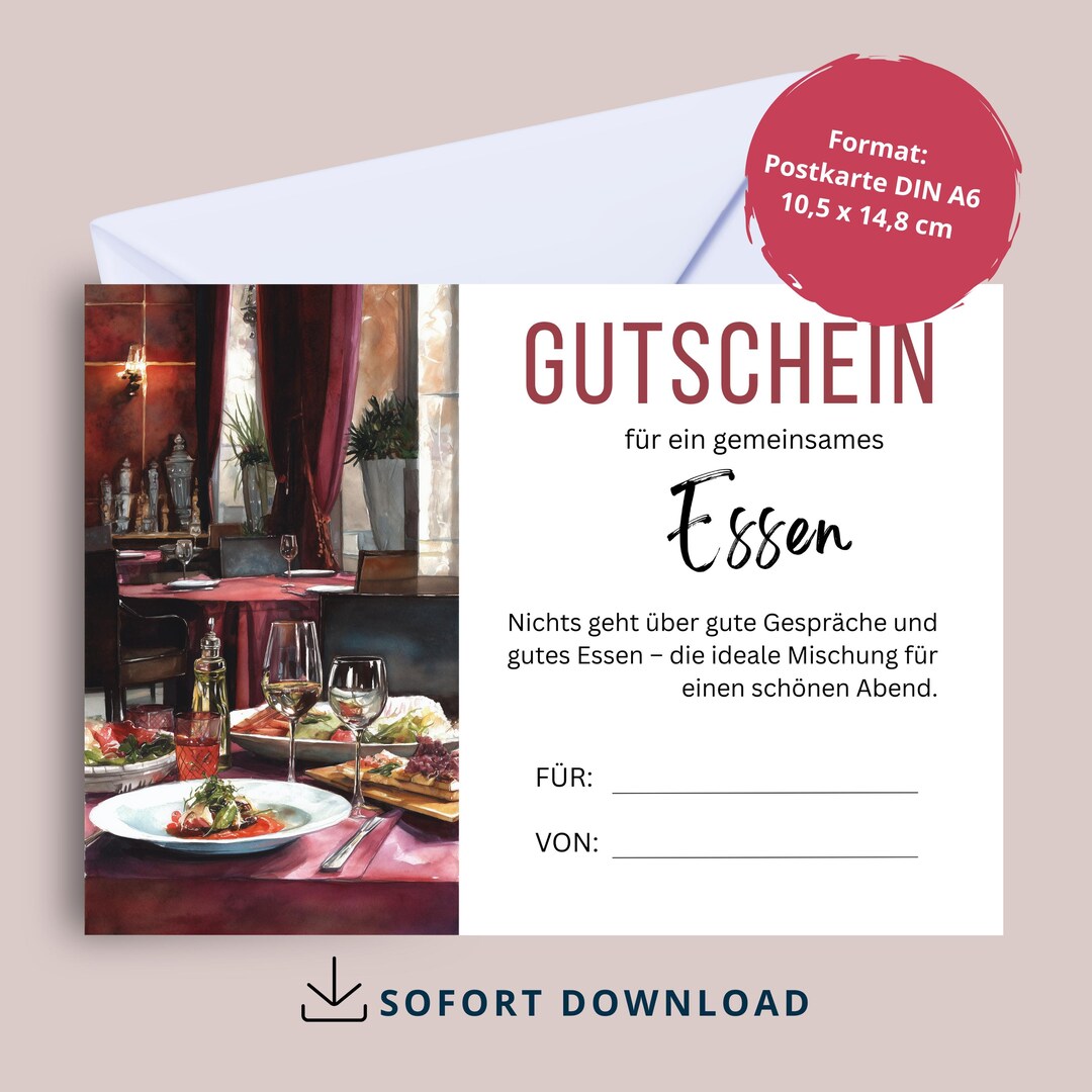 Dinner Voucher Template | Printable Restaurant Voucher | Gift Idea for ...