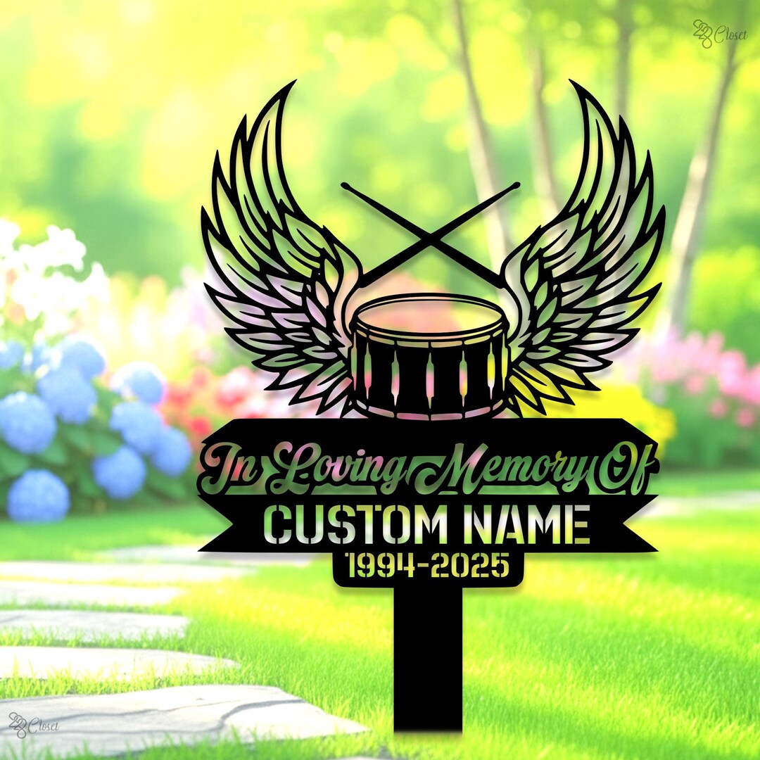 Custom Drum Angel Wings Memorial Stake, Metal Stake, Sympathy Sign ...