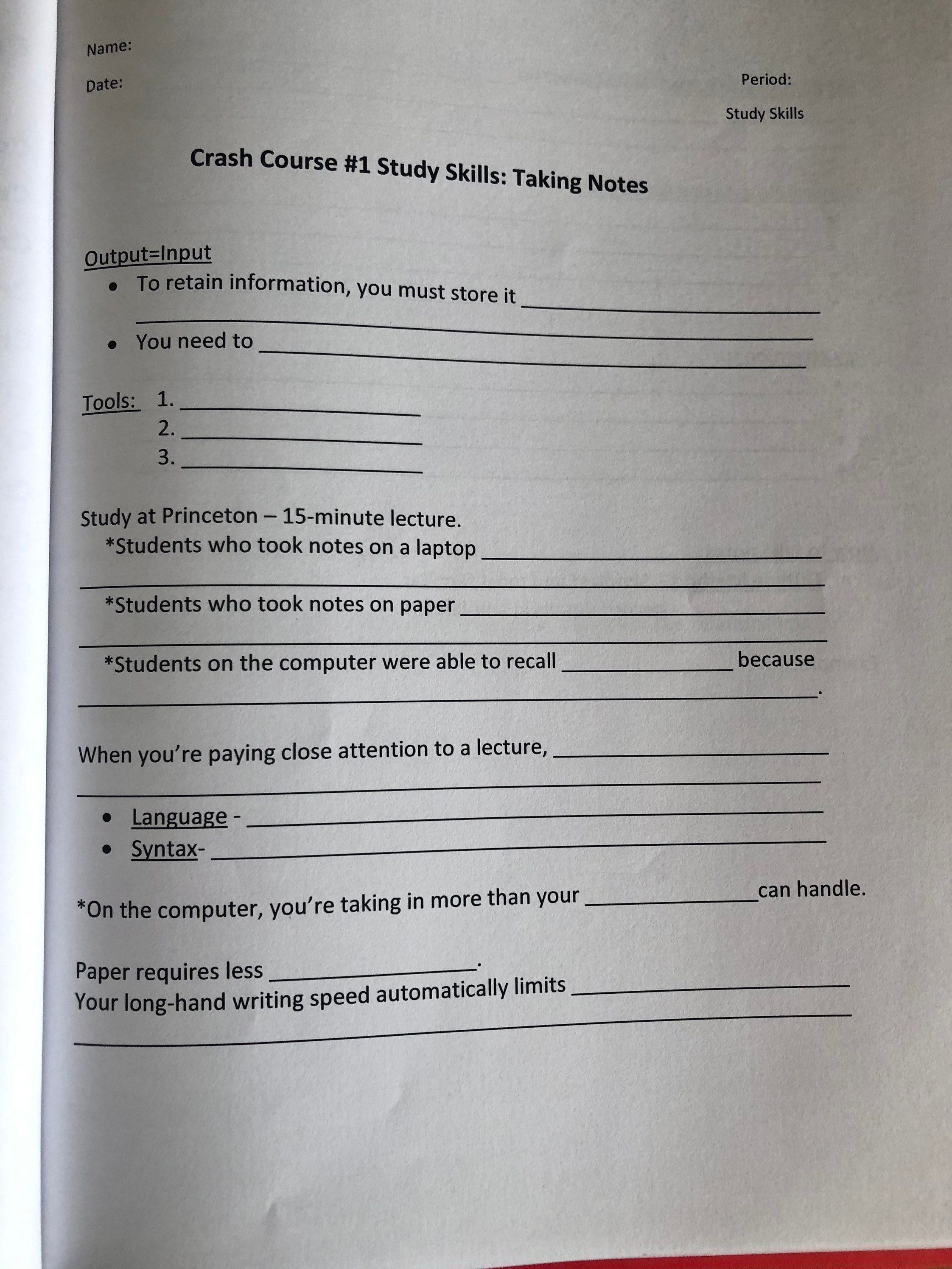 Crash Course Study Skills Video Worksheets - Educational Materials ...