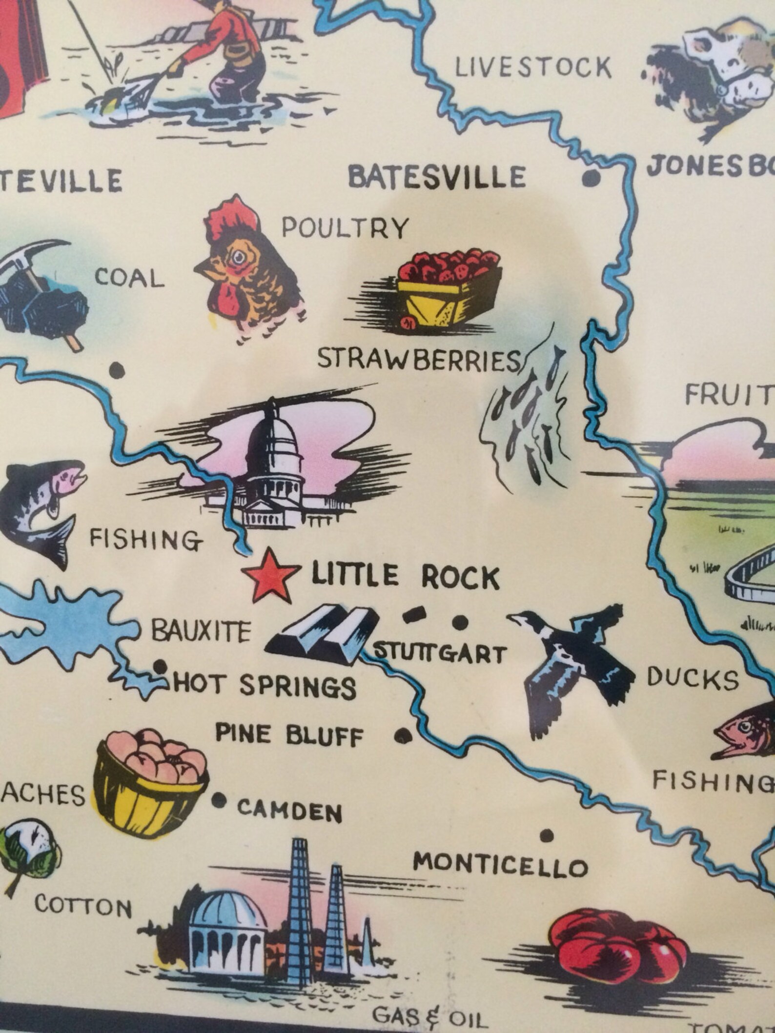 8 X 10 Framed OVERSIZED Arkansas Vintage Map Postcard 1950s | Etsy