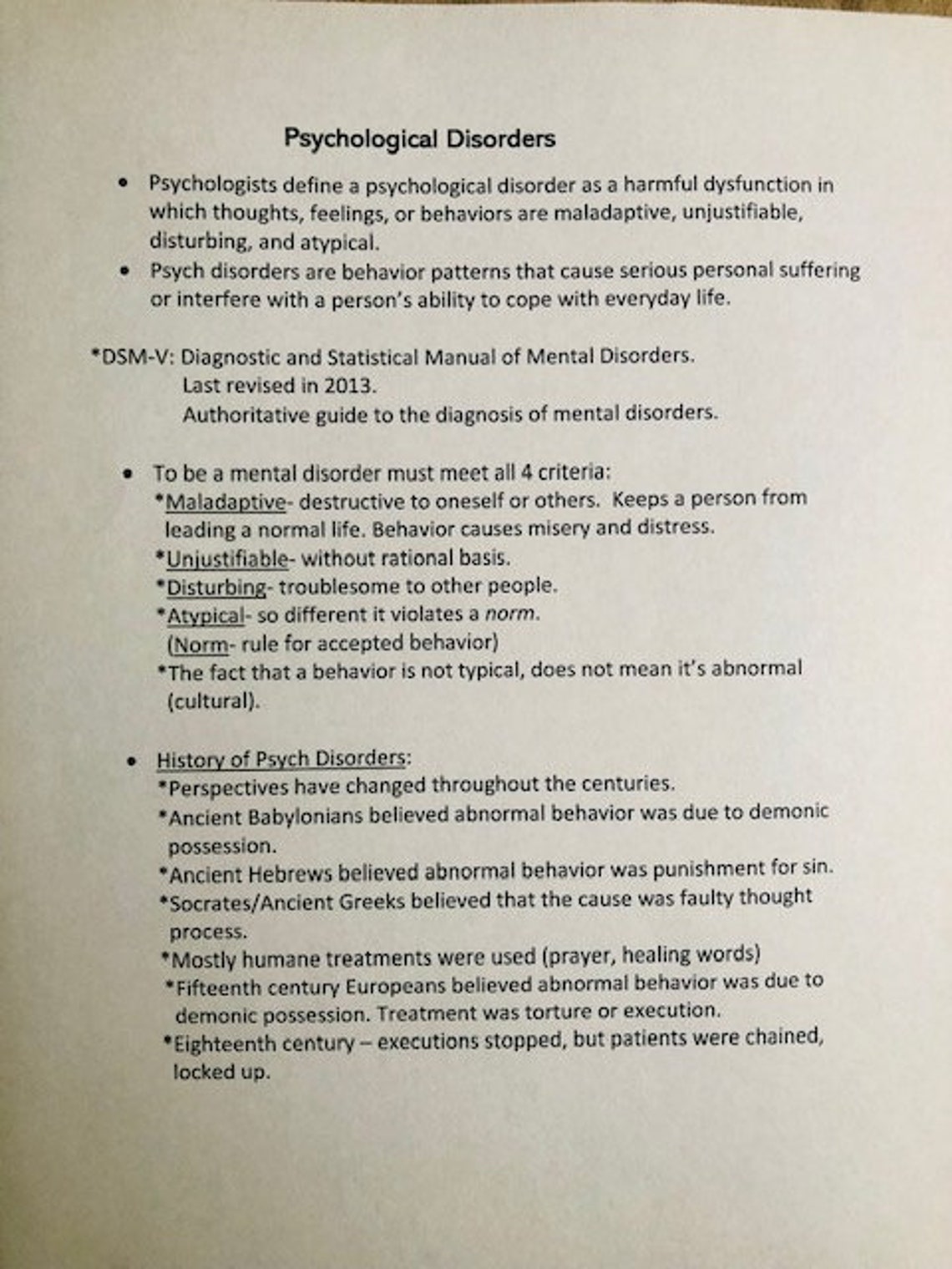Psychological Disorders Study Notes - College 101 - High School - Etsy