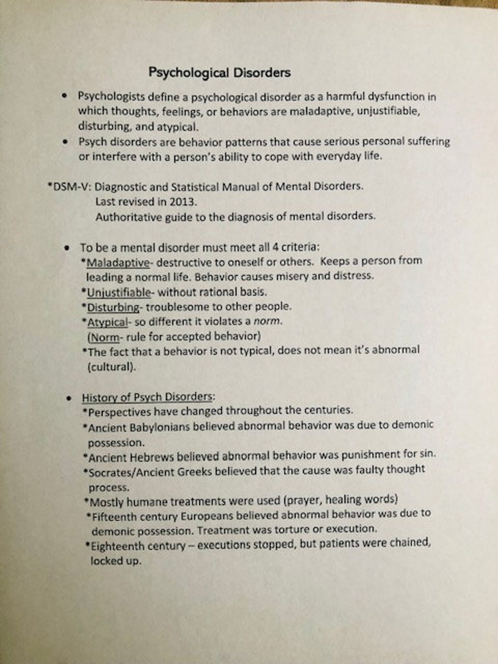 Psychological Disorders Study Notes - College 101 - High School - Etsy