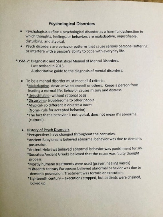 Psychological Disorders Study Notes College 101 High - Etsy
