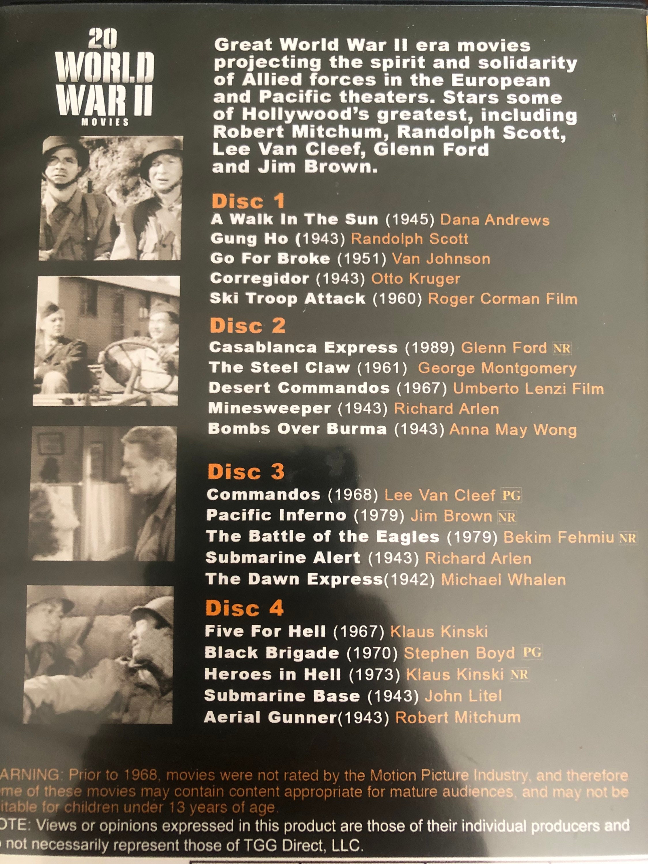 20 World War II Movies DVD Collection Glen Ford Randolph Scott Robert ...