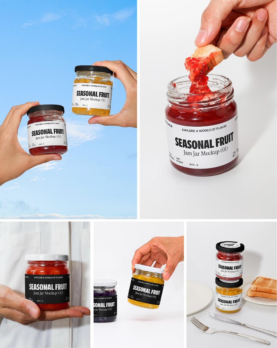 Jam Jar Mockup Bundle: FMCG Packaging PSD Template - 5 Mockups (digital ...