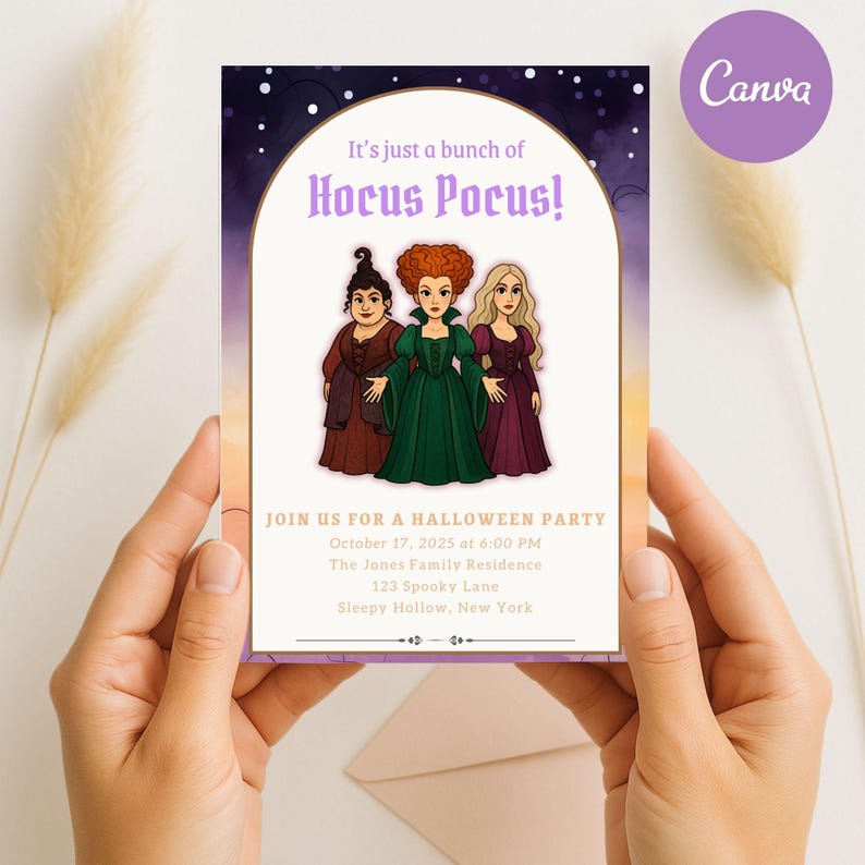 Hocus Pocus Halloween Party Invitation | Canva Template Digital ...