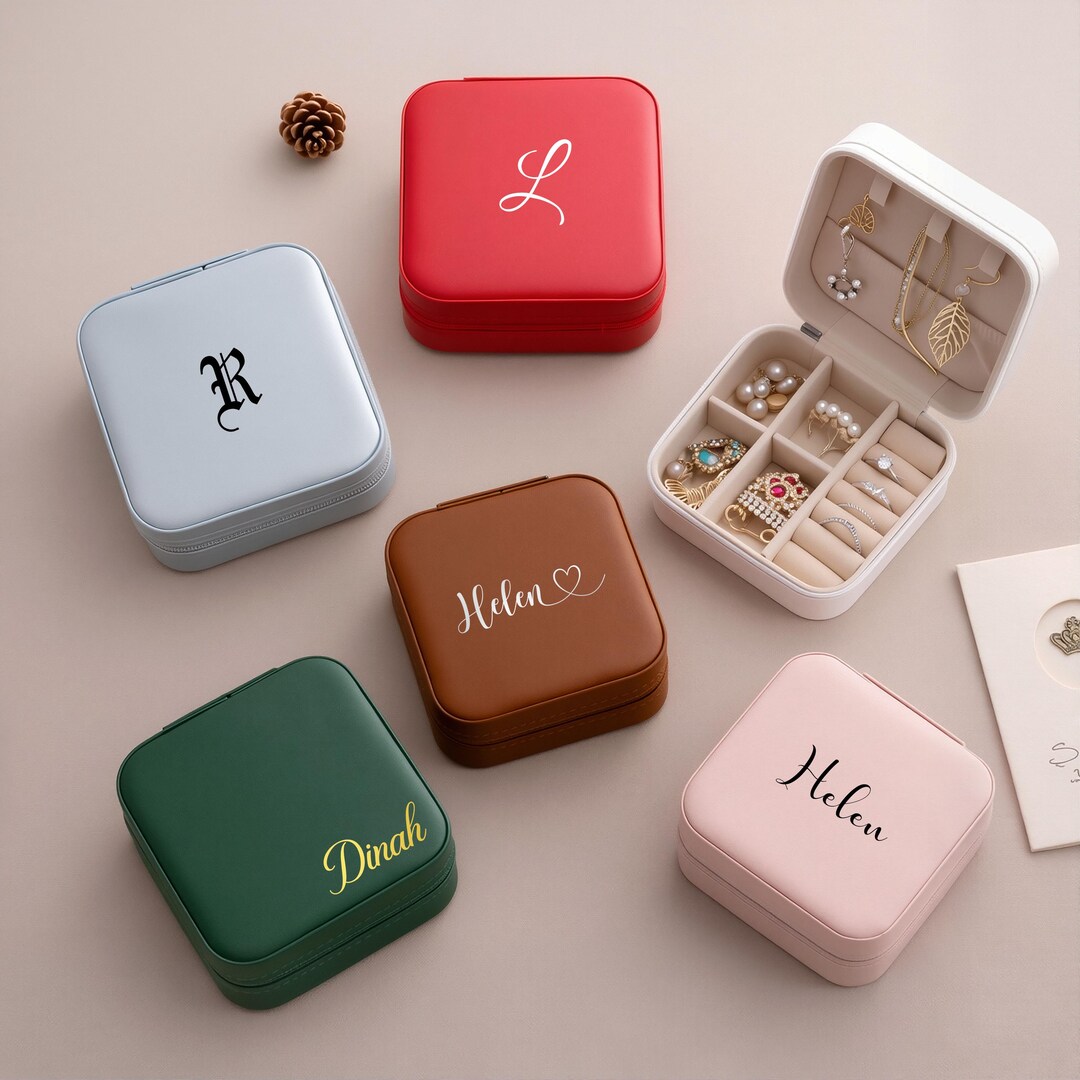Personalized Custom Text Jewelry Box With Name, Elegant Travel Jewelry ...
