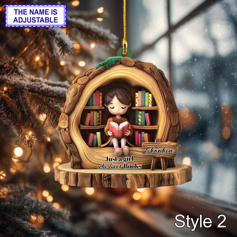 Booklover Acrylic Ornament With Wooden Sign – Glossy 2D Acrylic Effect ...