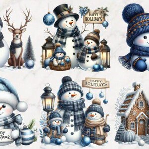 Snowman Family Christmas Clipart Bundle, Rustic Winter PNG Set (digital ...