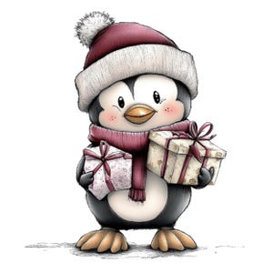 Whimsical Christmas Penguin Clipart Bundle (instant Download) - Etsy