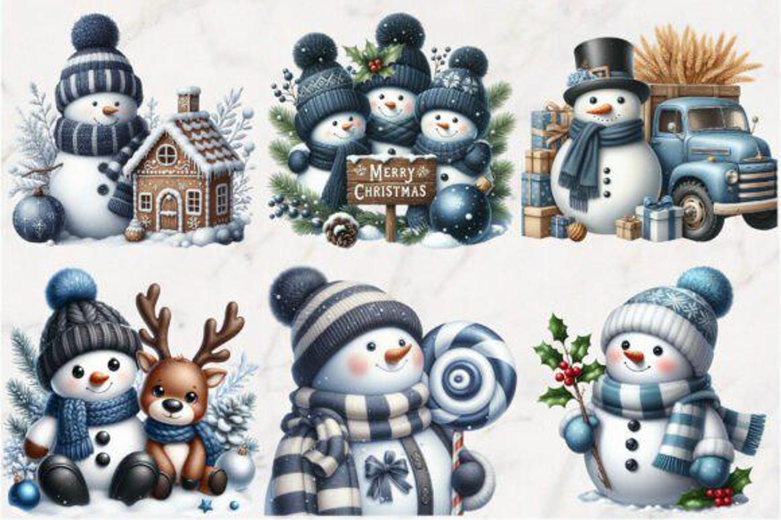 Christmas Snowman Family PNG Clipart Bundle, Holiday Winter Graphics ...