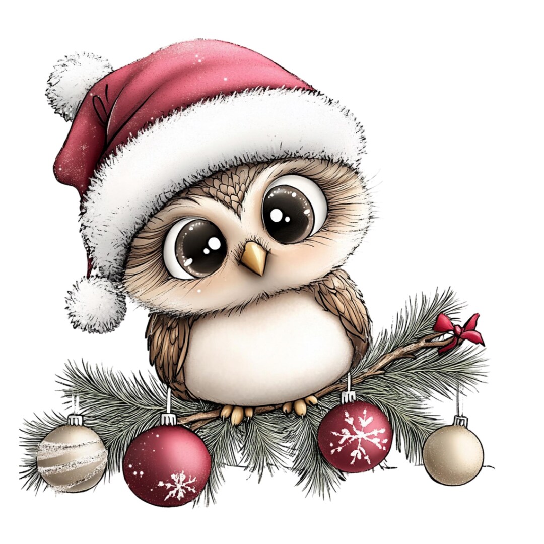 Christmas Owl Clipart, Santa Hat, Whimsical PNG Bundle (digital ...