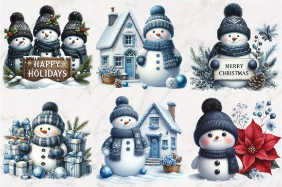 Snowman Snowboarder PNG Bundle, Holiday Christmas Clip Art (digital ...