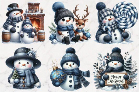Snowman Family Christmas Clipart Bundle, Rustic Winter PNG Set (digital ...