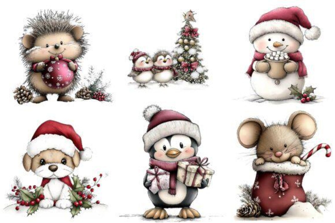 Whimsical Christmas Penguin Clipart Bundle (instant Download) - Etsy