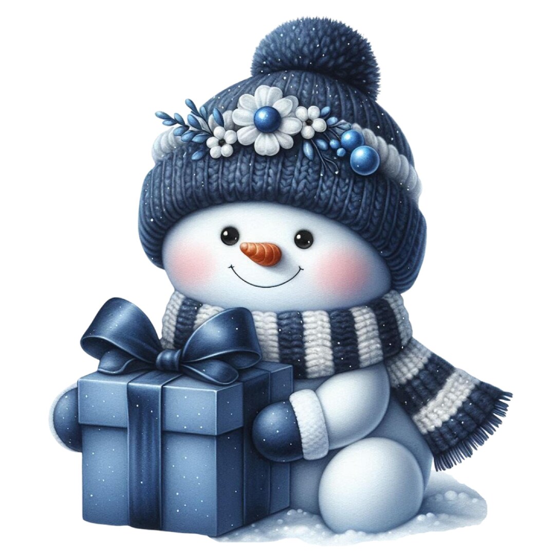 Bundle de cliparts bleu Noël bonhomme de neige, graphismes des fêtes ...