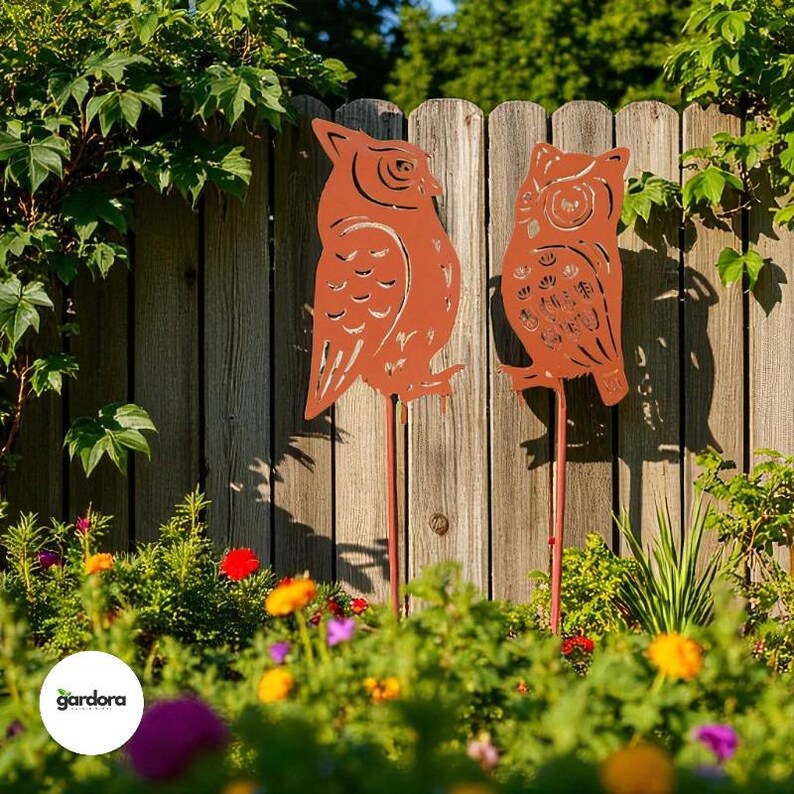 Rustic Metal Bird & Owl Garden Decor | Fence Toppers, Yard Stakes - Etsy
