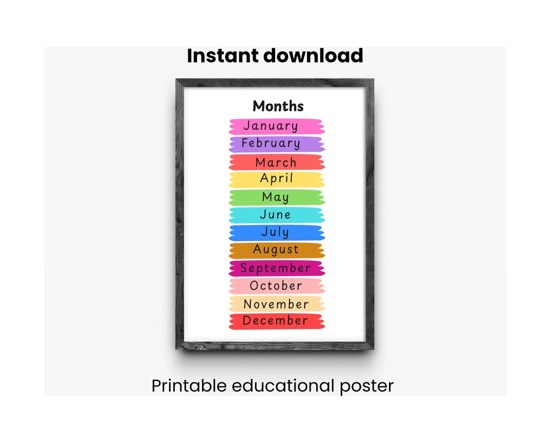 Months of the Year Educational Poster: Kids Classroom Decor (digital ...