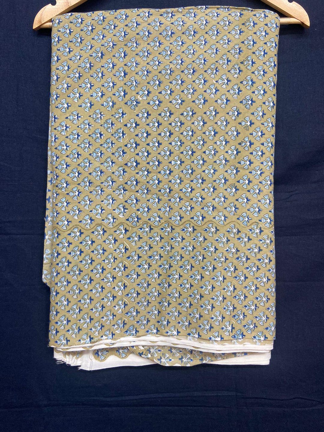 Blue Geometric Block Print Cotton Fabric – Handprinted Indian Textile ...