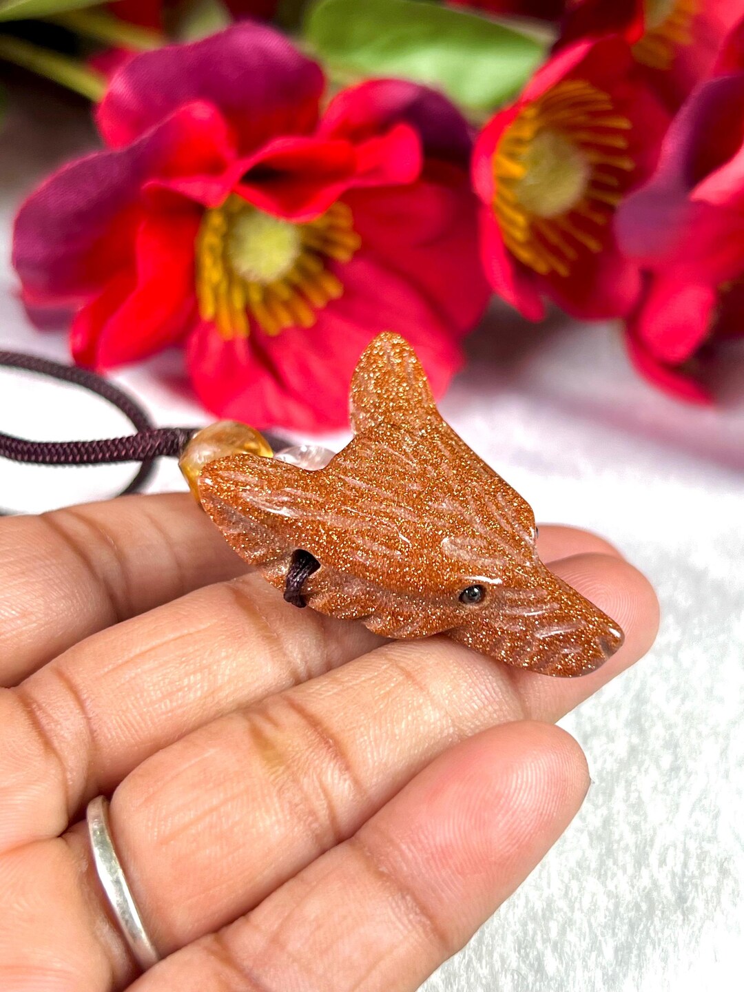 Wolf Head Pendant Necklace: Red Gold Sun Sitara Stone, Azeztulite ...