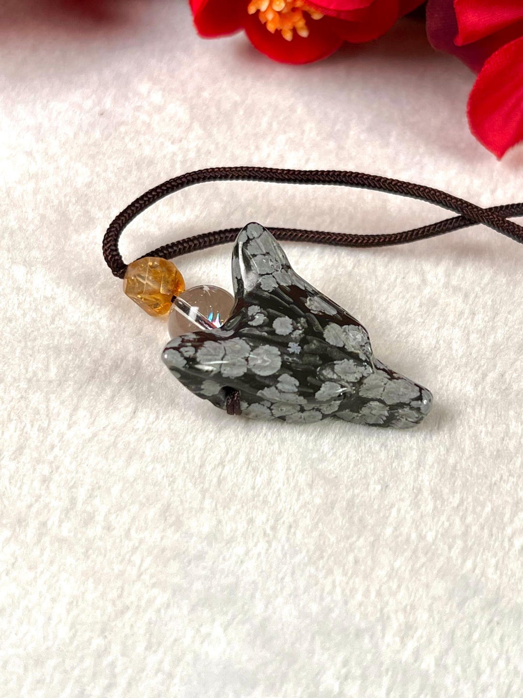 Wolf Head Pendant Necklace: Snowflake Obsidian, Rainbow Satyaloka ...