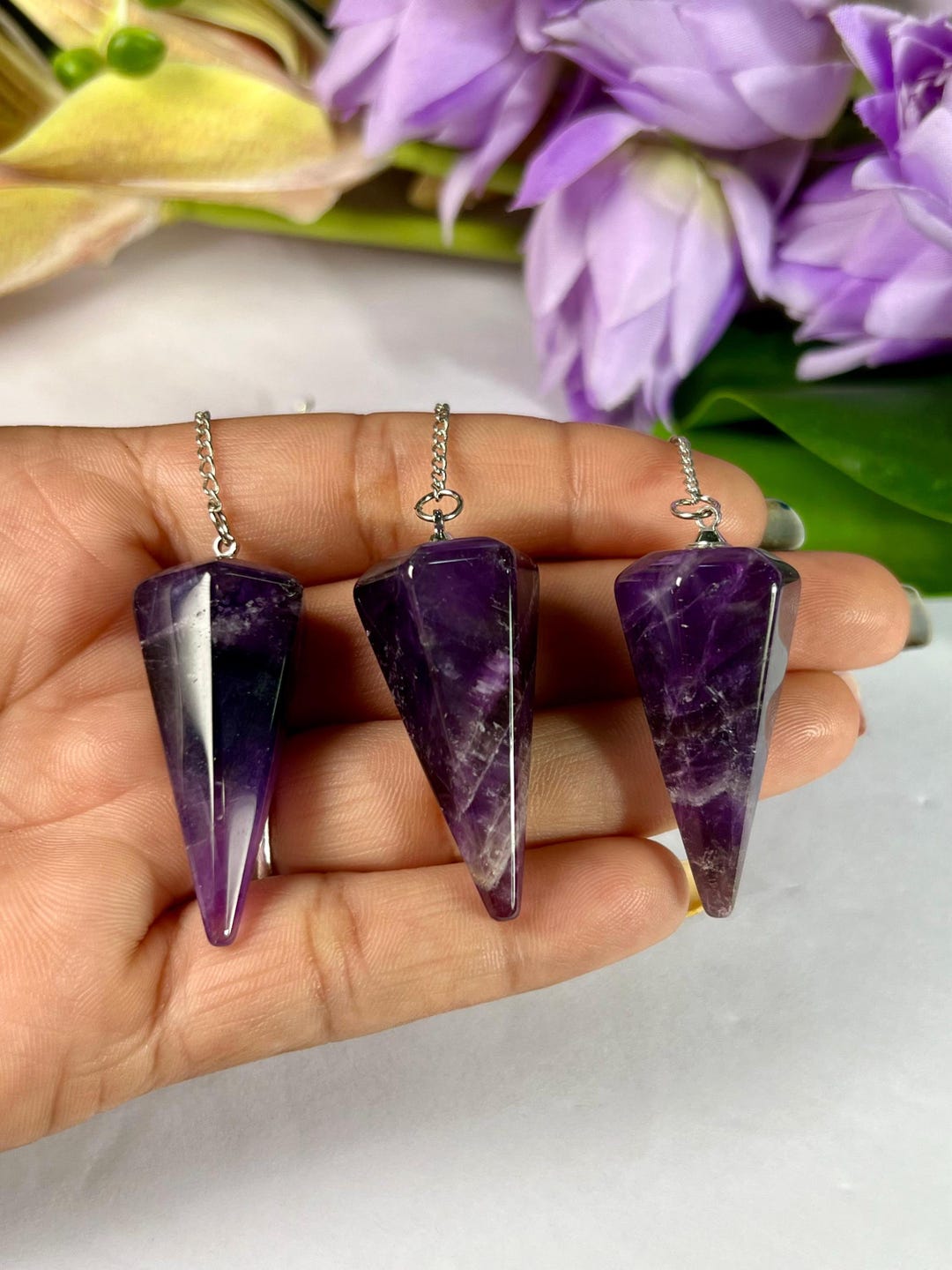 Amethyst Stone Crystal Pendulum Dowsing Healing Divination Chain - Etsy