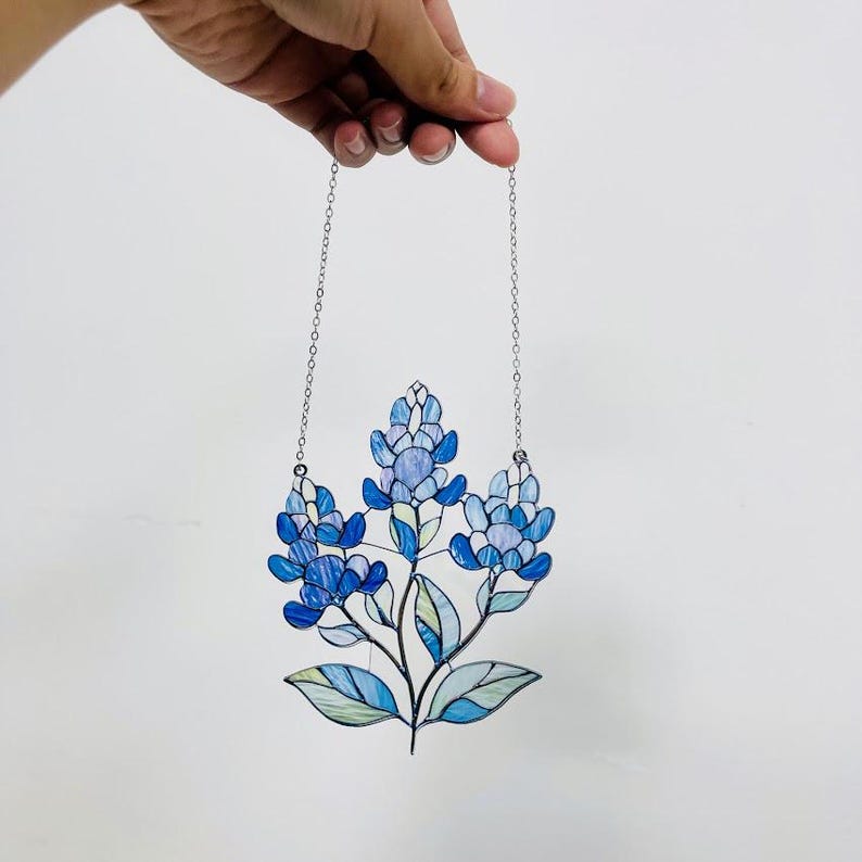 Bluebonnet Flower Faux Stained Glass Acrylic Suncatcher, Floral Window ...