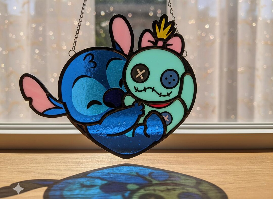 Stitch and Scrump Hugging Heart Suncatcher, Disney Lilo and Stitch Faux ...