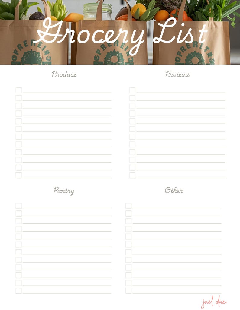 Minimalist Grocery List Printable | Simple Shopping List Template ...