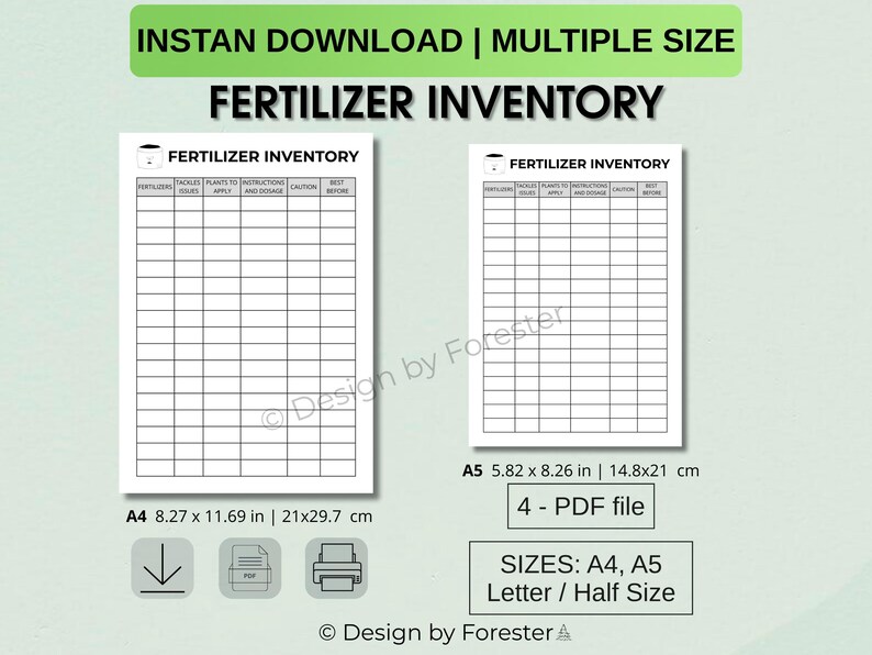 Printable Fertilizer Inventory Tracker, Garden Planner (PDF) - Etsy