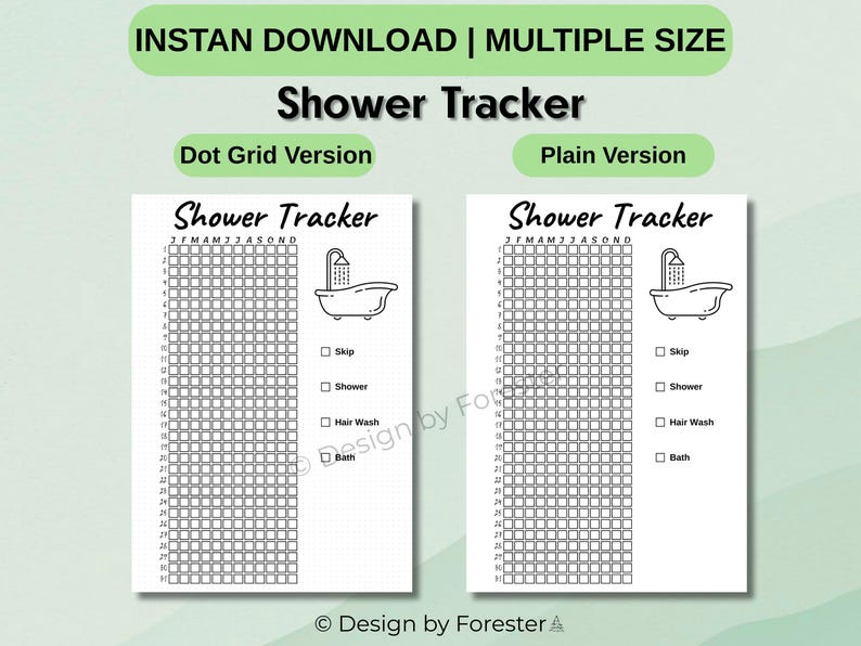 Shower Habit Tracker, Self-care Hygiene Log (PDF Printable) - Etsy ...
