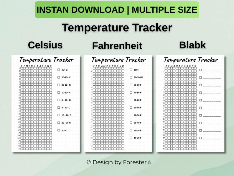 Yearly Temperature Tracker, Printable Planner Page, Bullet Journal ...