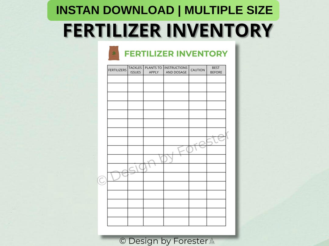 Printable Fertilizer Inventory Tracker, Garden Planner (PDF) - Etsy