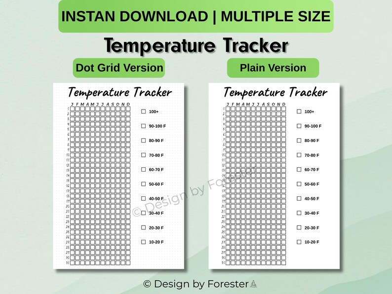 Yearly Temperature Tracker, Printable Planner Page, Bullet Journal ...