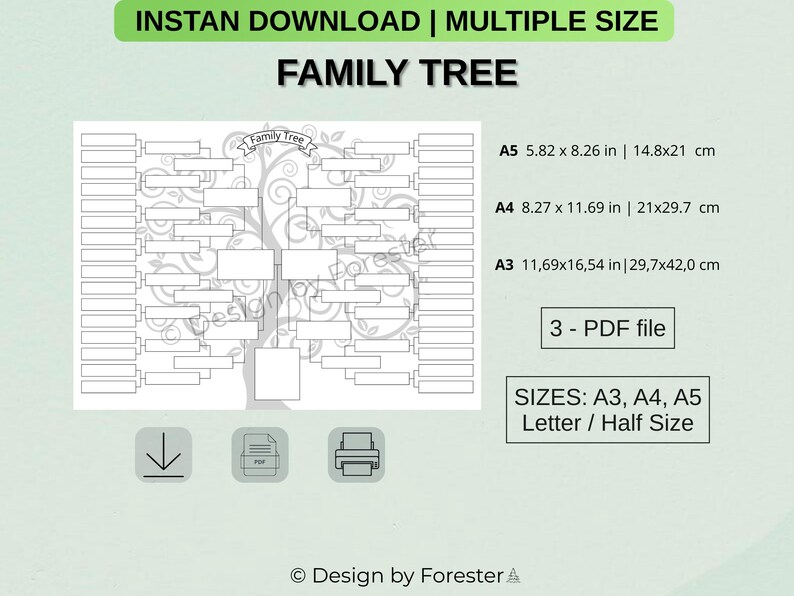 Printable Family Tree Template, Family Tree Chart, Ancestry & Genealogy ...