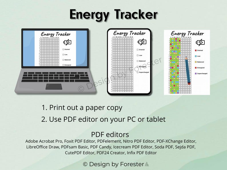 Yearly Energy Tracker Printable, Mood Log (digital Download) - Etsy