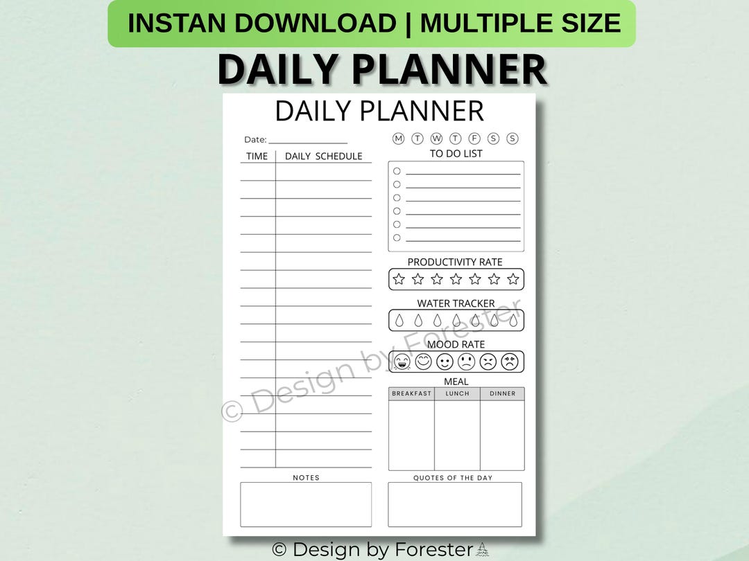 Minimalist Daily Schedule Planner, Productivity Tracker (PDF) - Etsy
