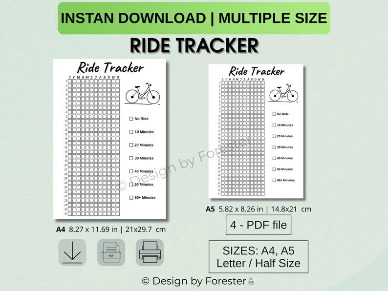 Yearly Bike Ride Tracker, Printable Cycling Log (PDF) - Etsy