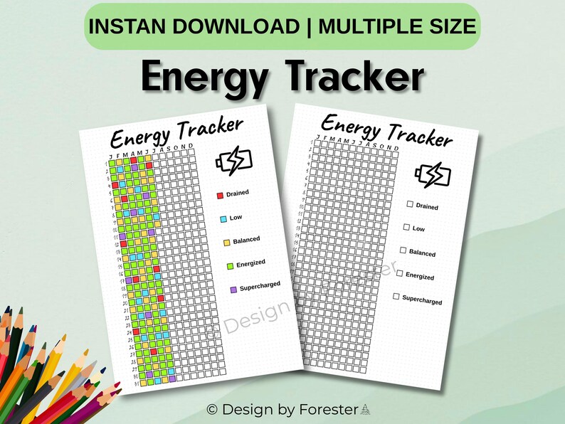 Yearly Energy Tracker Printable, Mood Log (digital Download) - Etsy