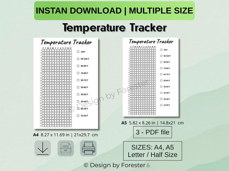 Yearly Temperature Tracker, Printable Planner Page, Bullet Journal ...