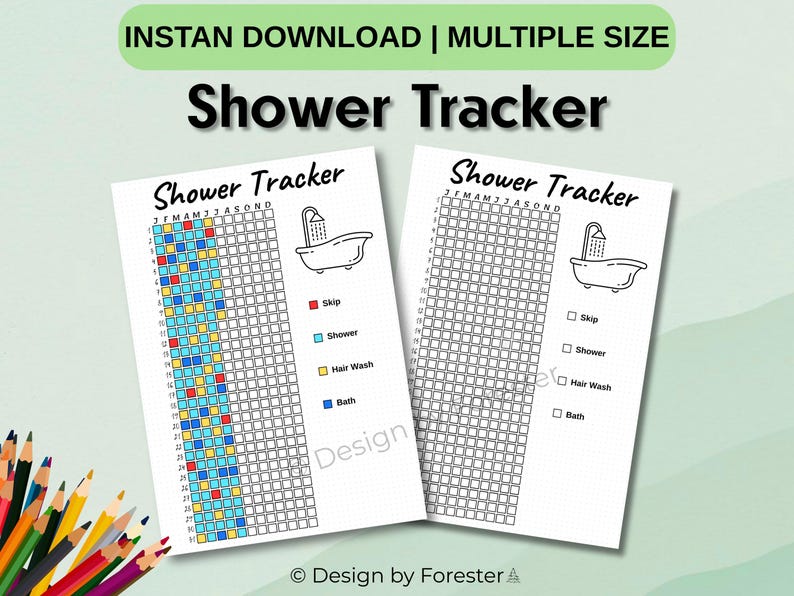 Shower Habit Tracker, Self-care Hygiene Log (PDF Printable) - Etsy ...