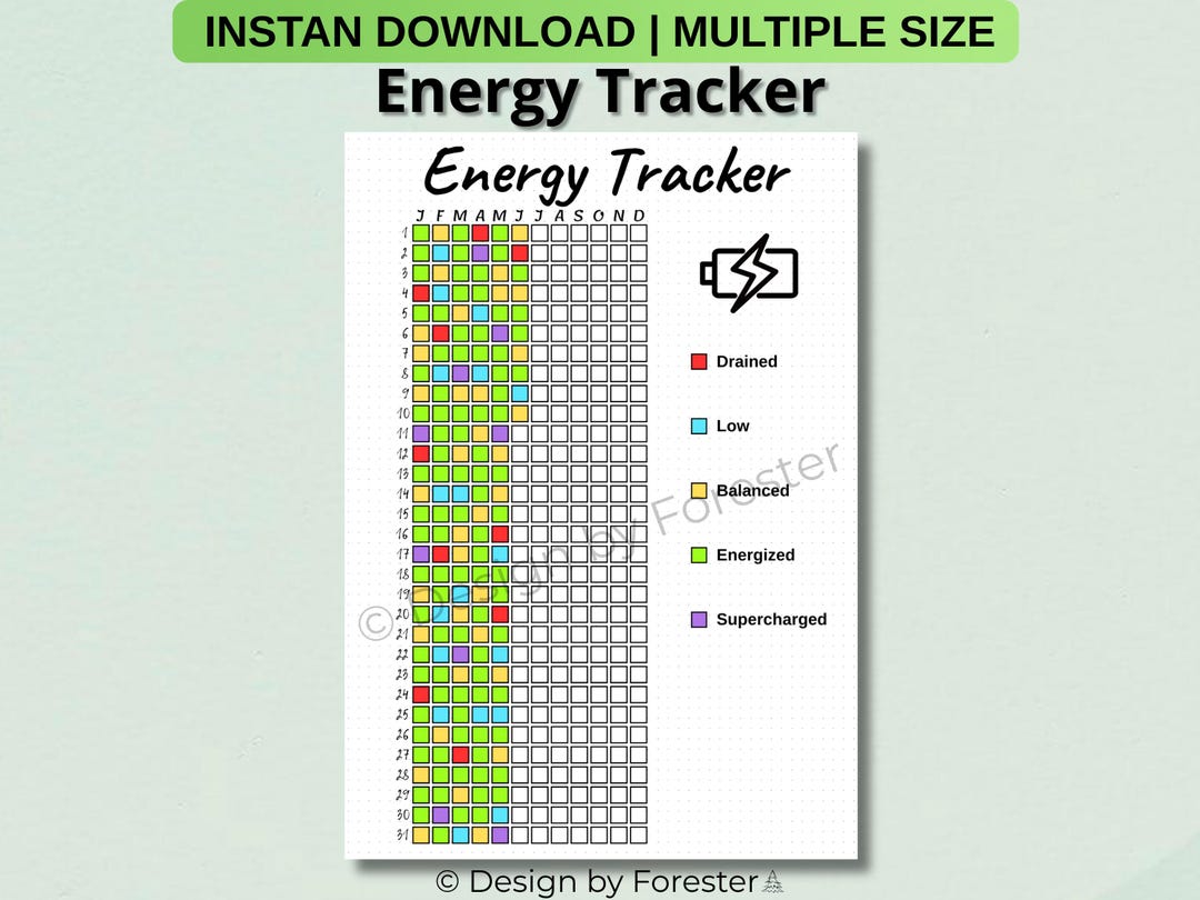 Yearly Energy Tracker Printable, Mood Log (digital Download) - Etsy