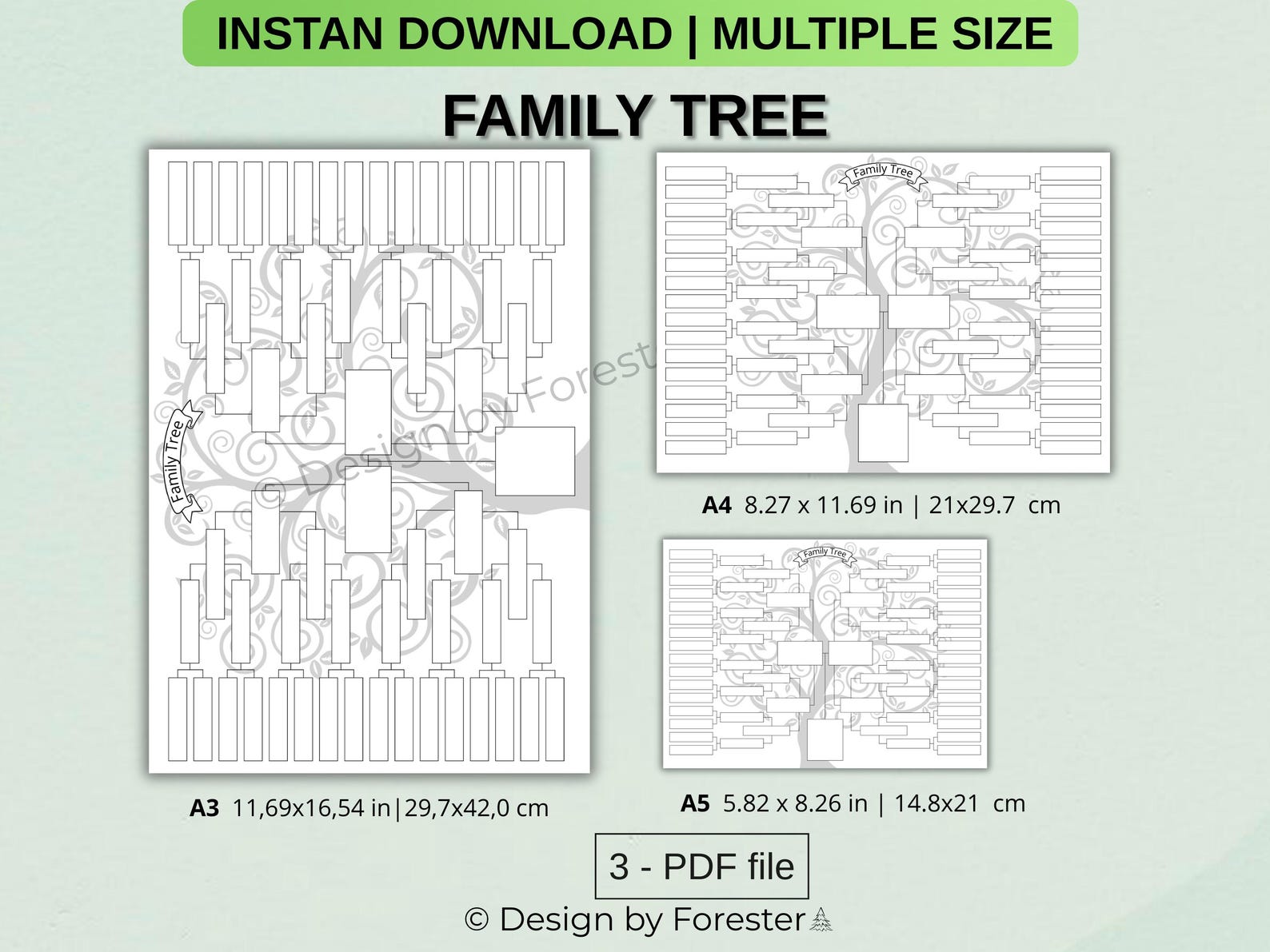 Printable Family Tree Template, Family Tree Chart, Ancestry & Genealogy ...